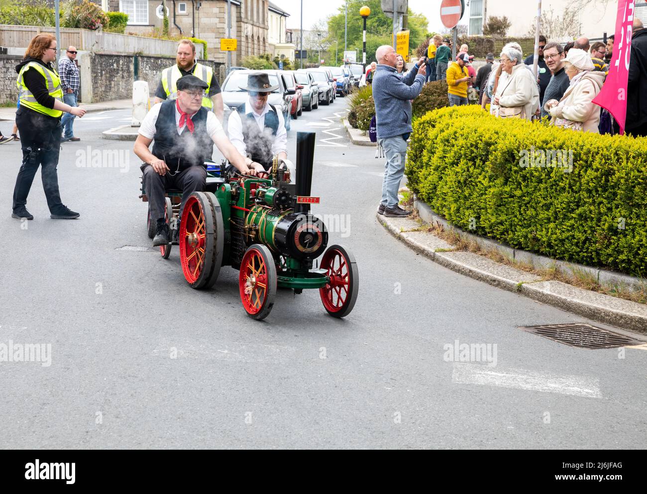 Steam Traction engines parade on Trevithick Day in Camborne, Cornwall ...