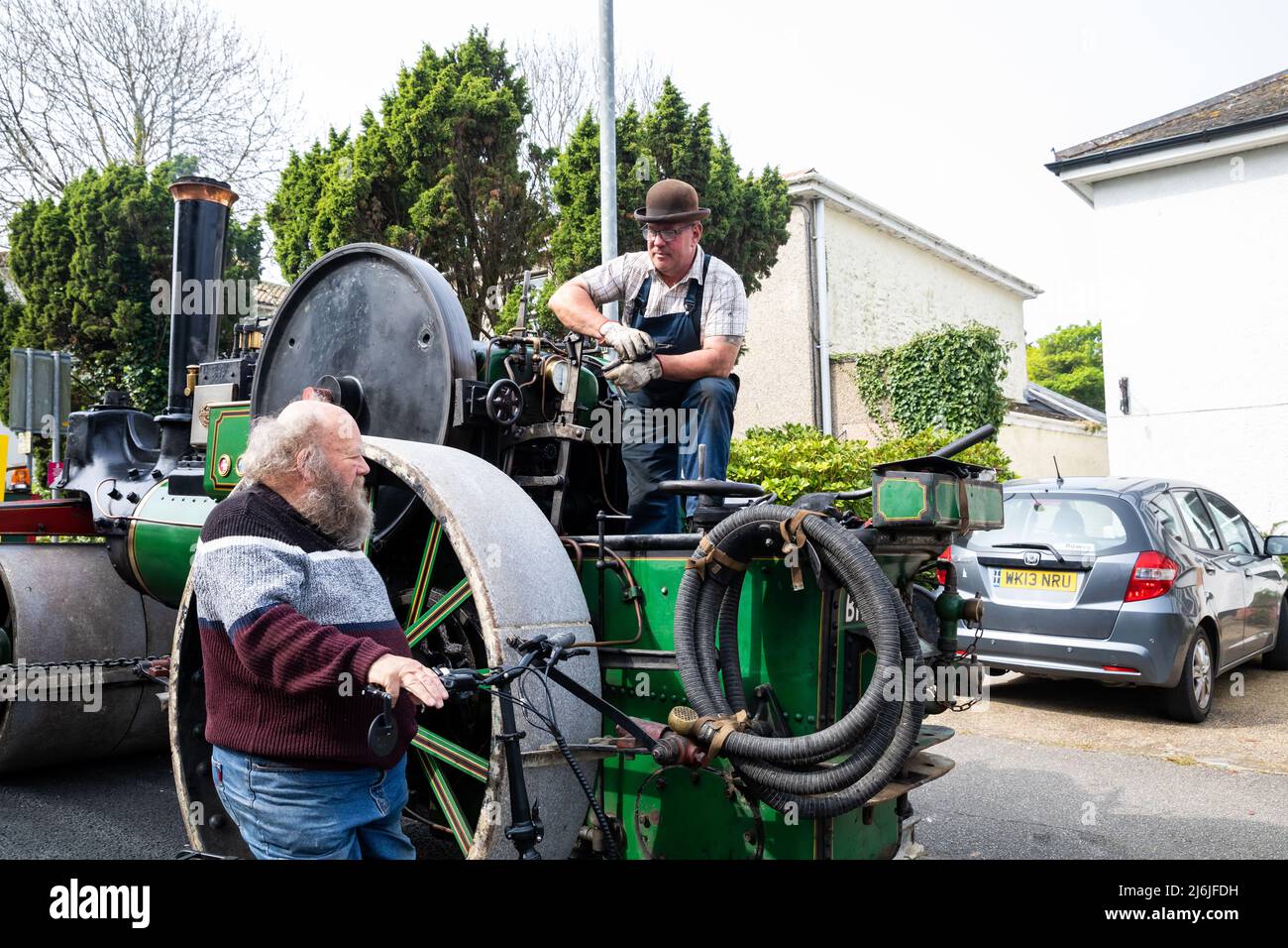 Steam Traction engines parade on Trevithick Day in Camborne, Cornwall ...