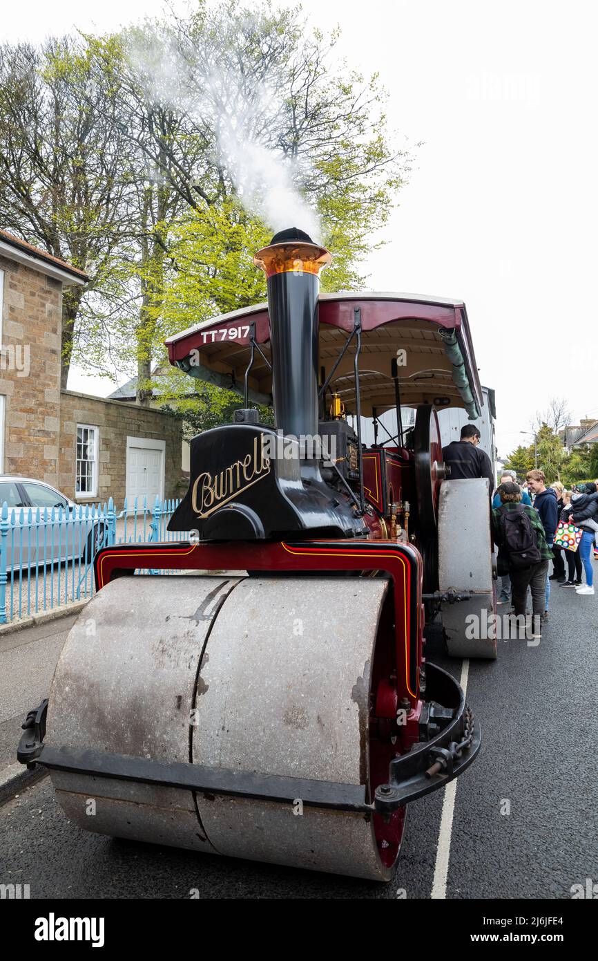 Steam Traction engines parade on Trevithick Day in Camborne, Cornwall ...
