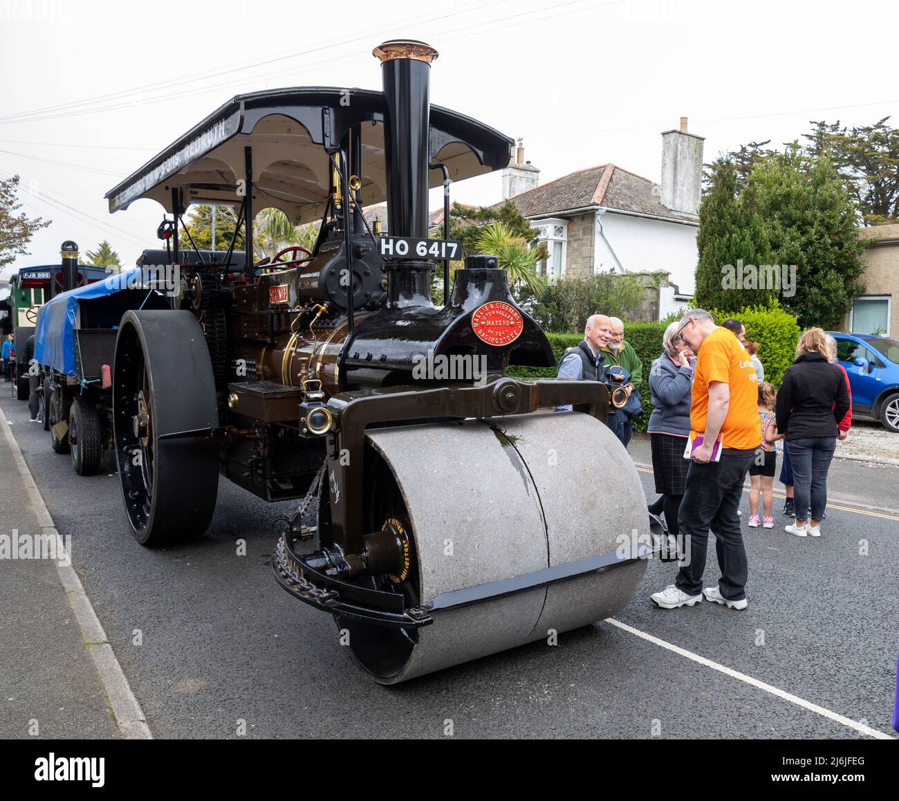 Steam Traction engines parade on Trevithick Day in Camborne, Cornwall ...