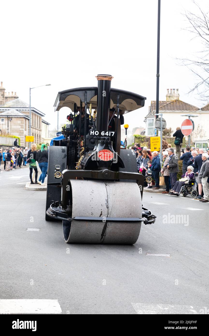 Steam Traction engines parade on Trevithick Day in Camborne, Cornwall ...