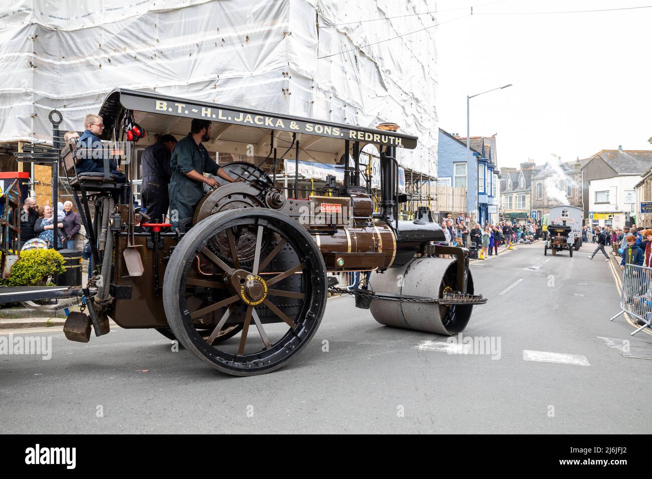 Steam Traction engines parade on Trevithick Day in Camborne, Cornwall ...