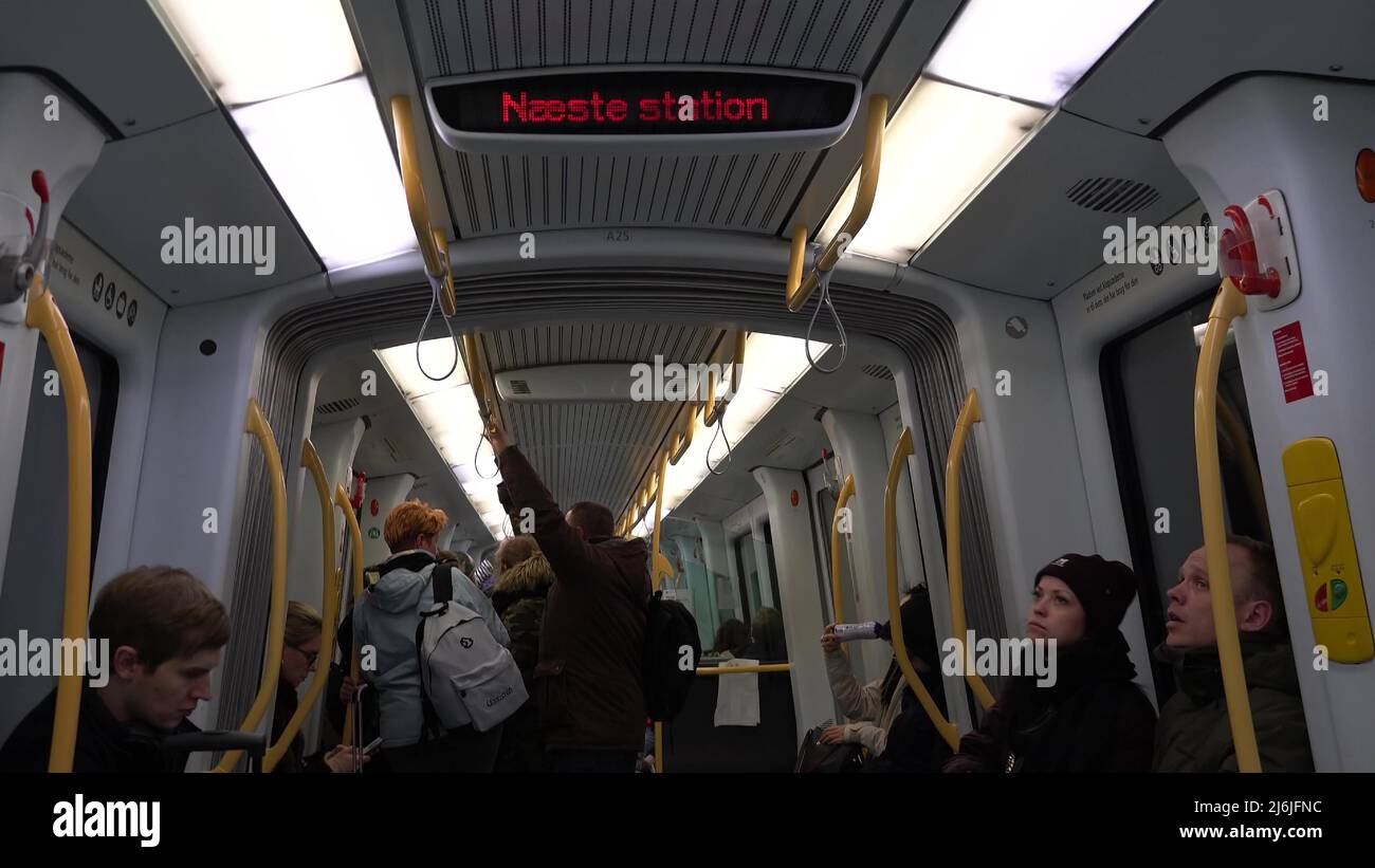 February 18, 2019. Denmark, Copenhagen. Subway metro lot of people ...