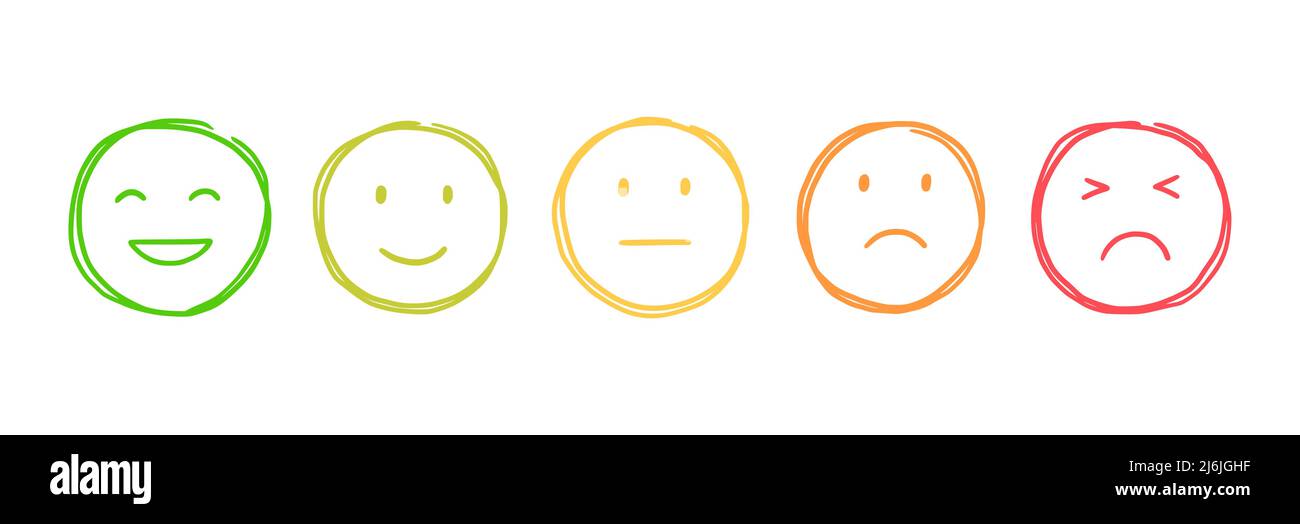 Set of Emoji face icon for customer emotion. Hand drawn sketch style ...