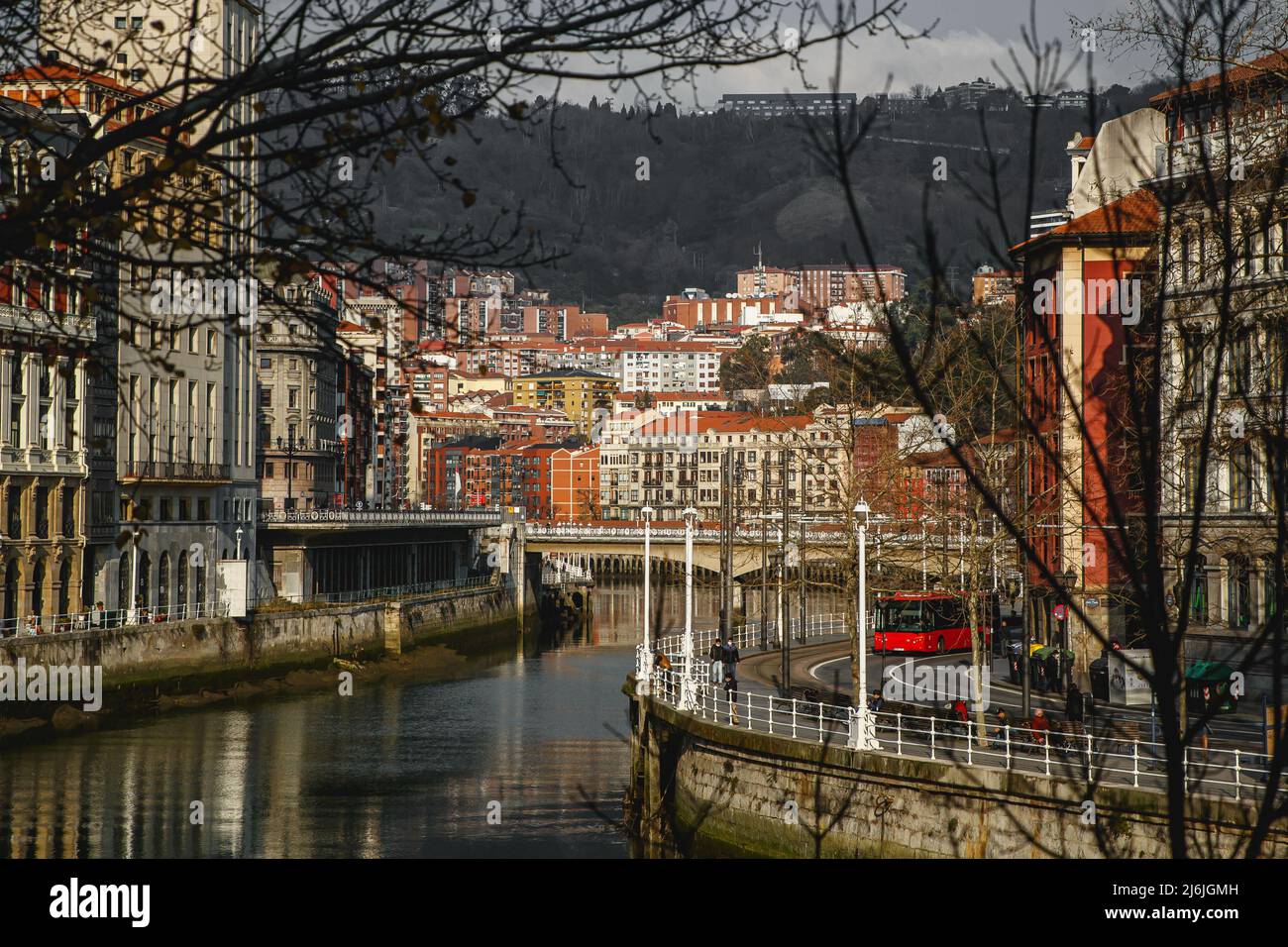 View of Bilbao, Spain city downtown with a Nevion River Stock Photo - Alamy