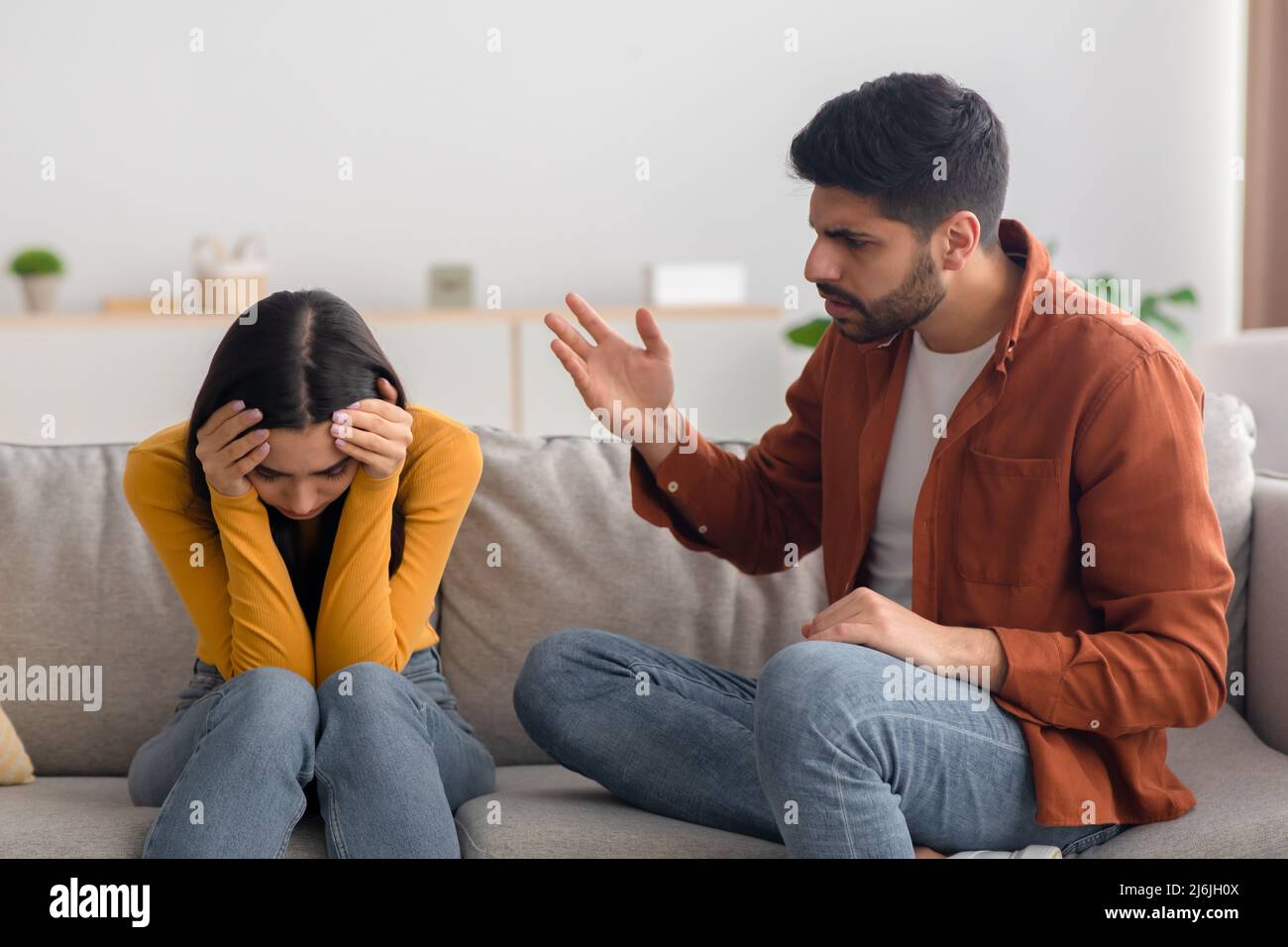 Angry Middle Eastern Man Shouting At Wife Having Conflict Indoor Stock ...
