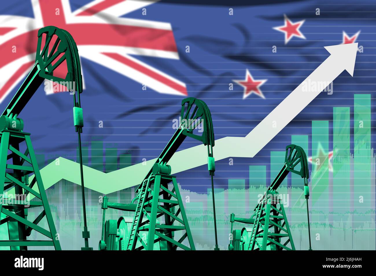 New Zealand oil industry concept, industrial illustration - rising up ...