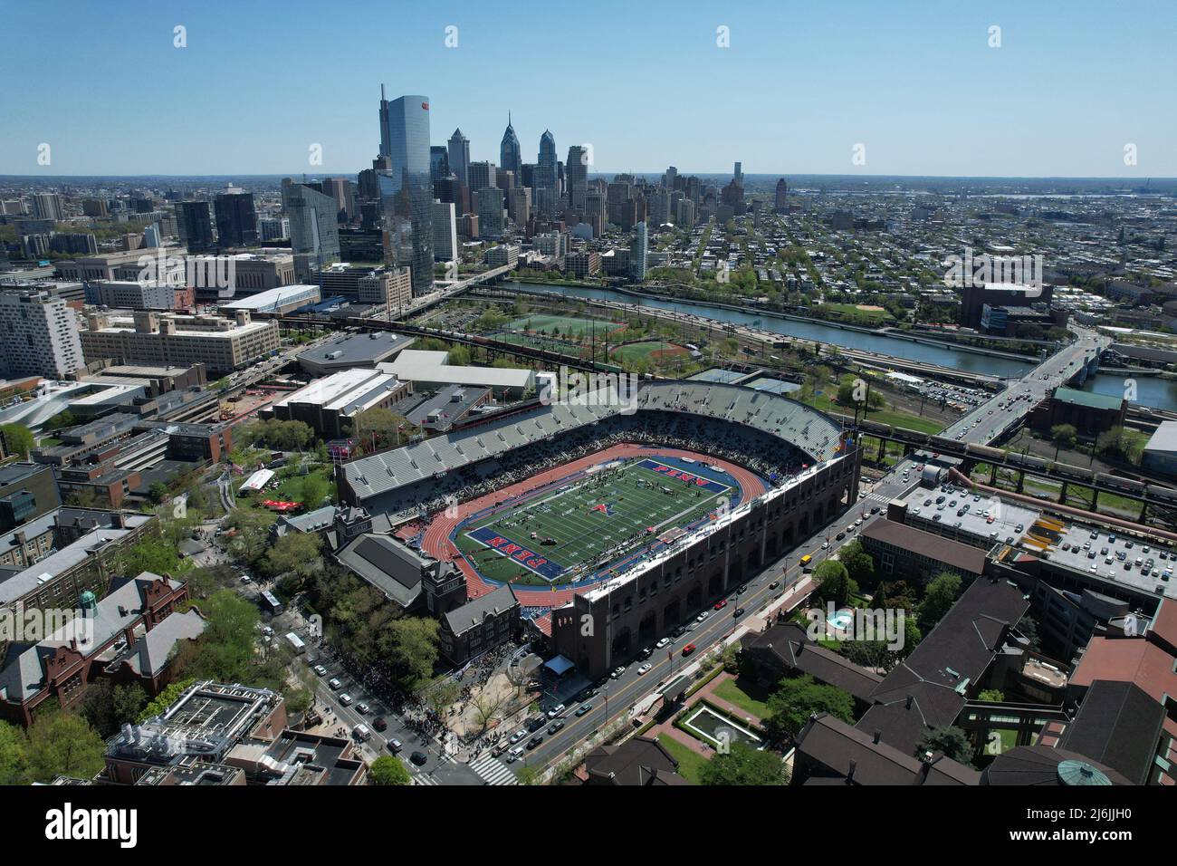 An aerial view of Franklin Field on the campus of the University of ...