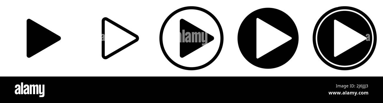 Playback set icon on a white isolated background. Black play symbol in ...
