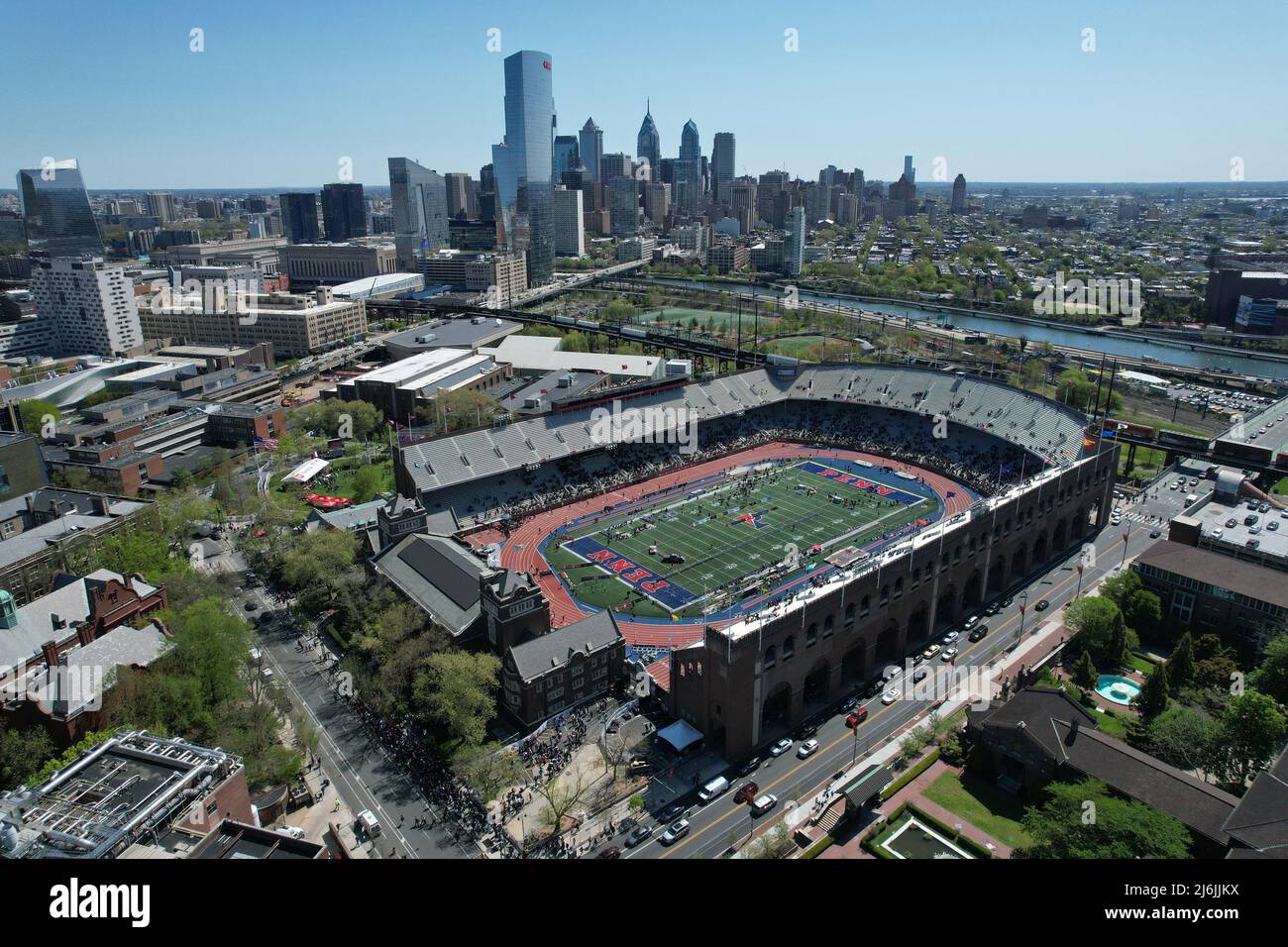 An aerial view of Franklin Field on the campus of the University of ...