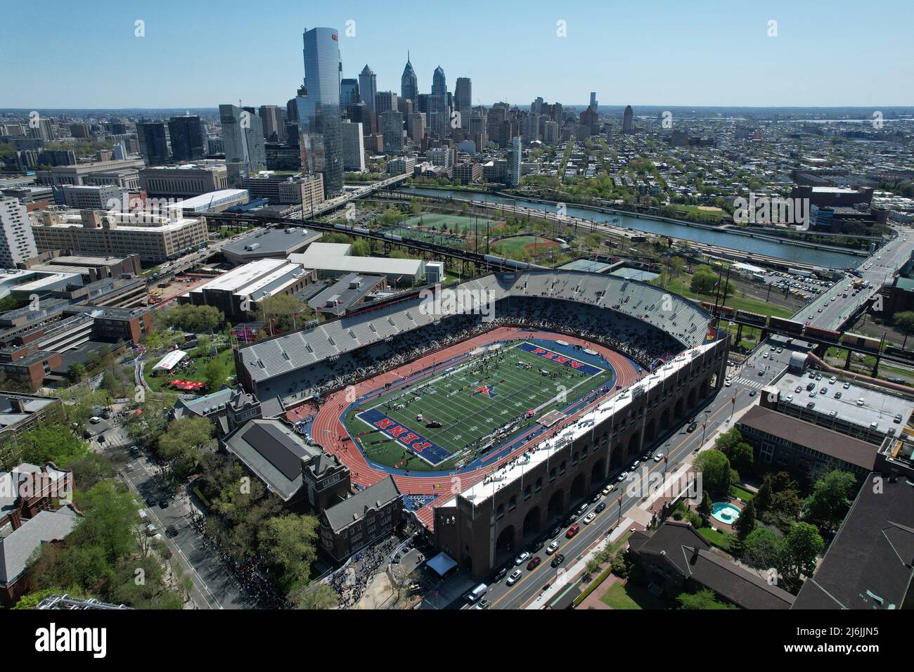 An aerial view of Franklin Field on the campus of the University of ...