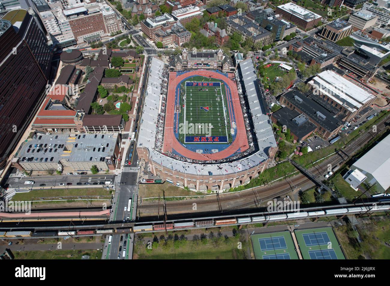 An aerial view of Franklin Field on the campus of the University of ...