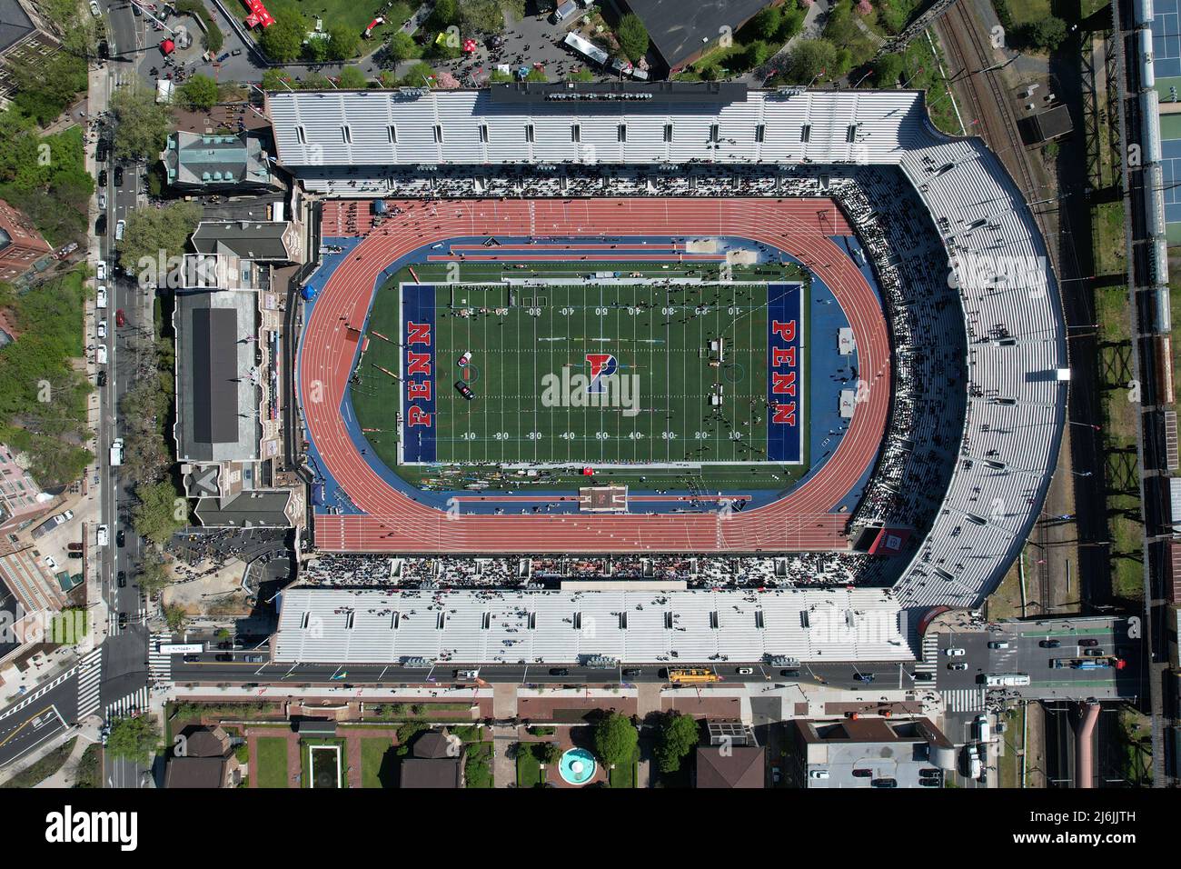 An aerial view of Franklin Field on the campus of the University of ...