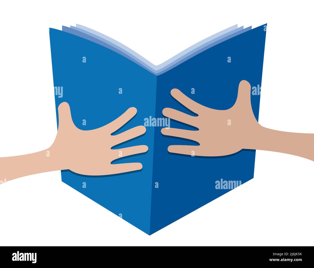 Hands holding an open book. Read a novel, study. Cartoon style ...