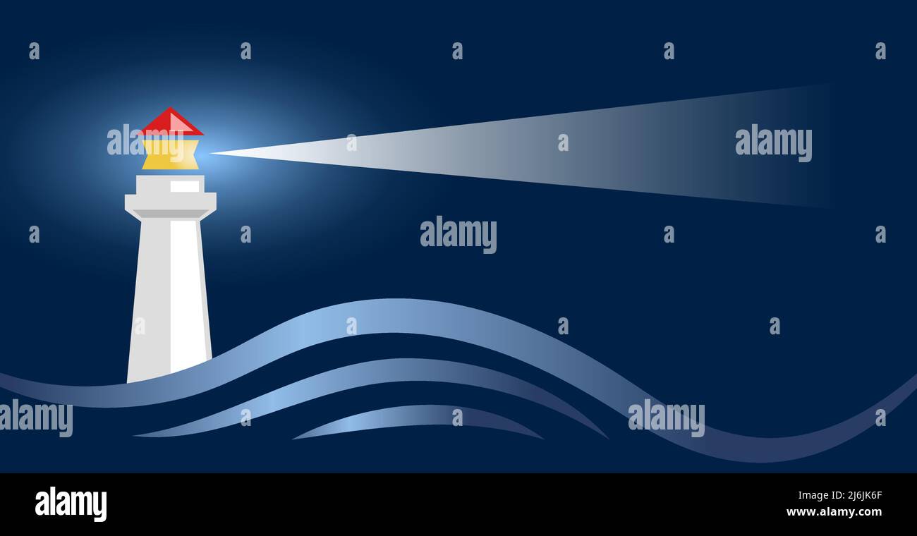 lighthouse on a stormy night in blue background. vector banner Stock ...