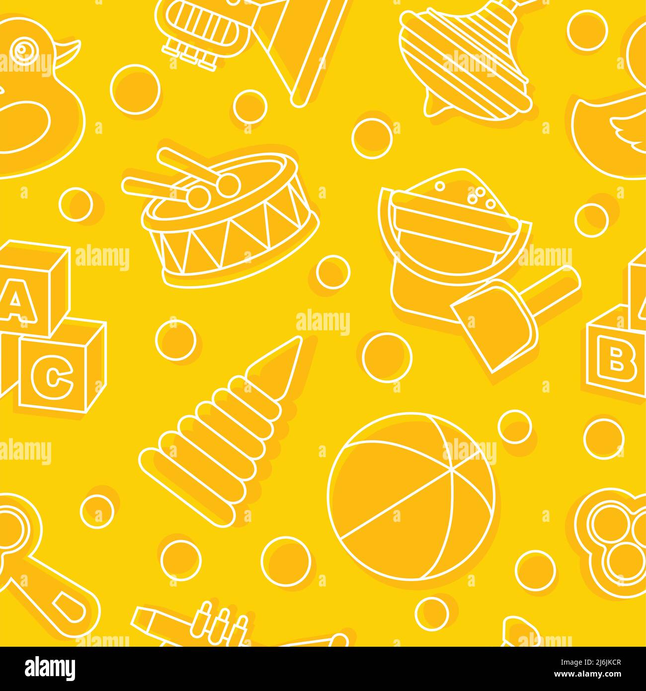 Pattern with various kinds of detailed toys isolated on yellow ...
