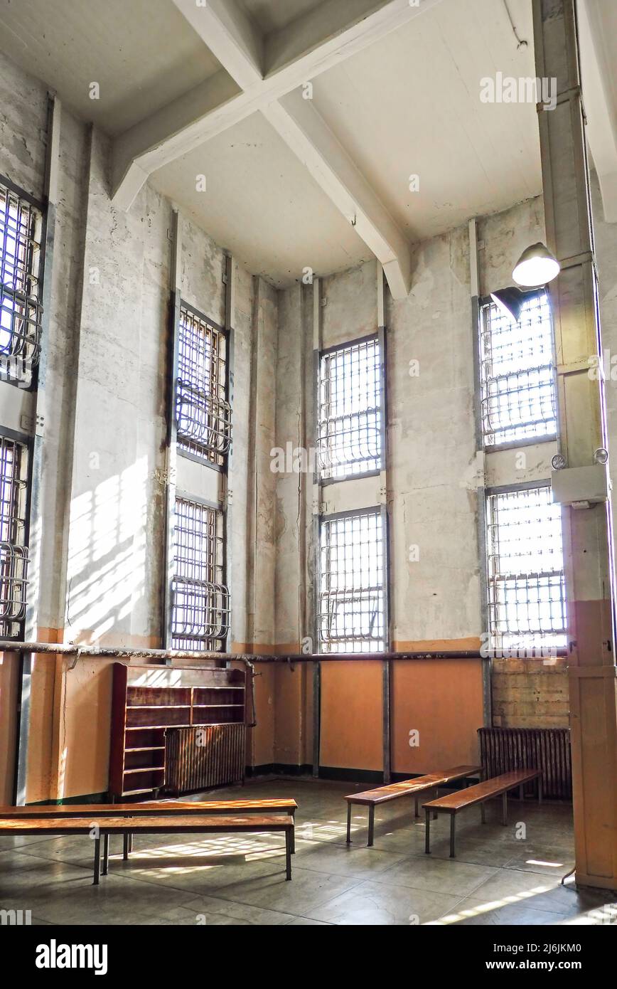 room of the old Alcatraz prison in San Francisco, vintage architecture ...
