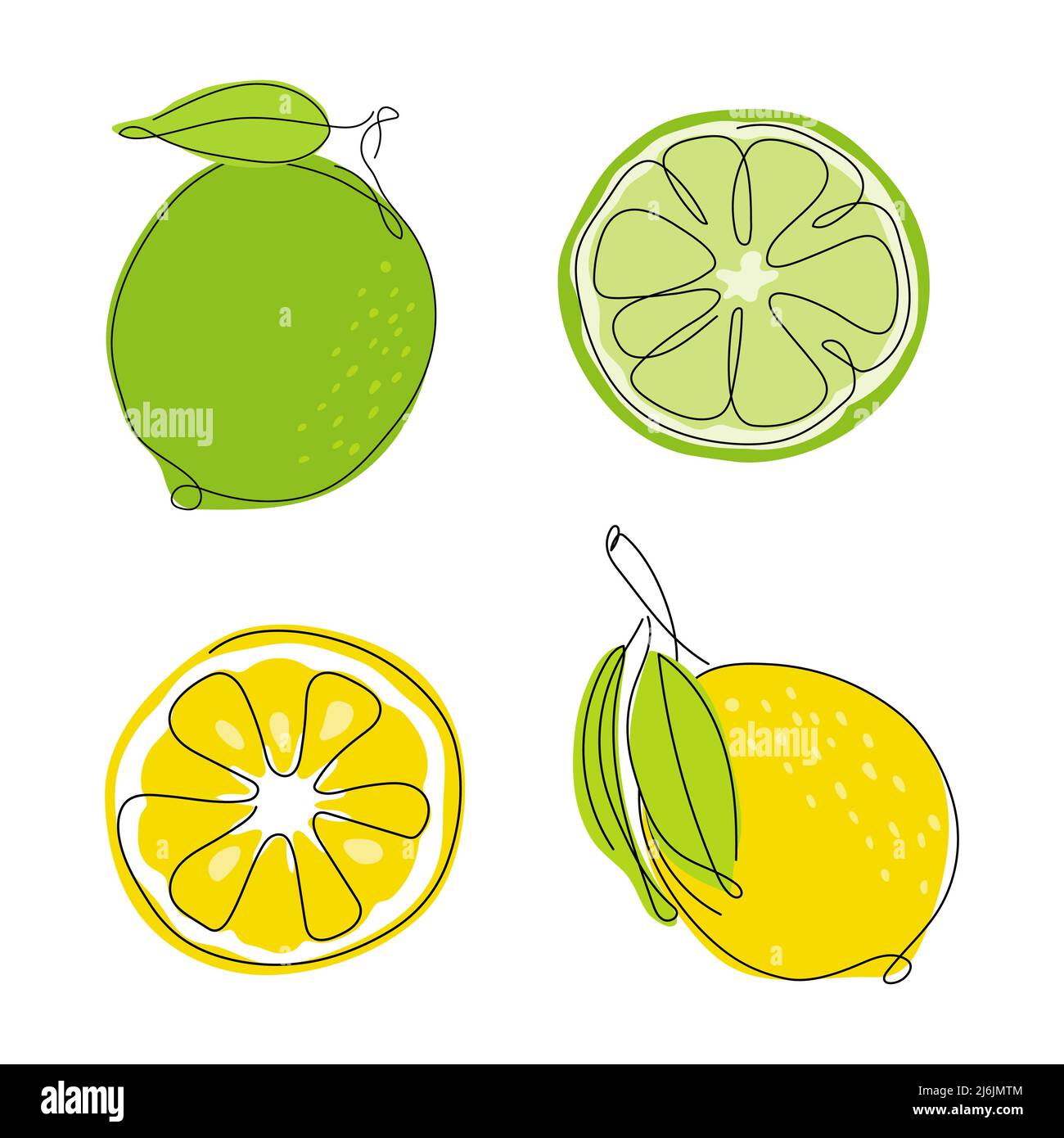 Set of lemon, lime, piece and slice citrus element fruits. Vector ...