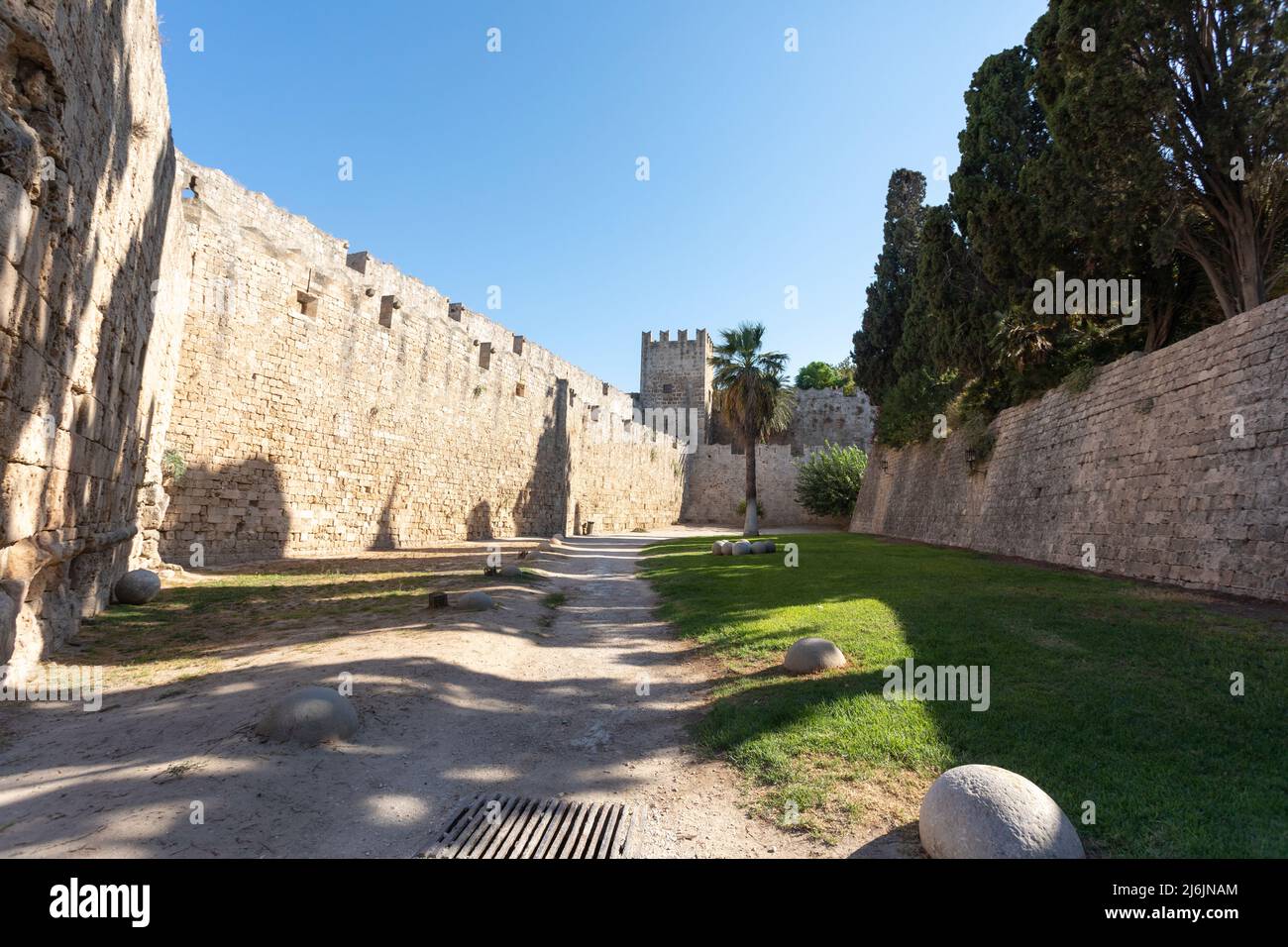 Fortifications around the Rhodes fortress, Rhodes, Greece Stock Photo ...