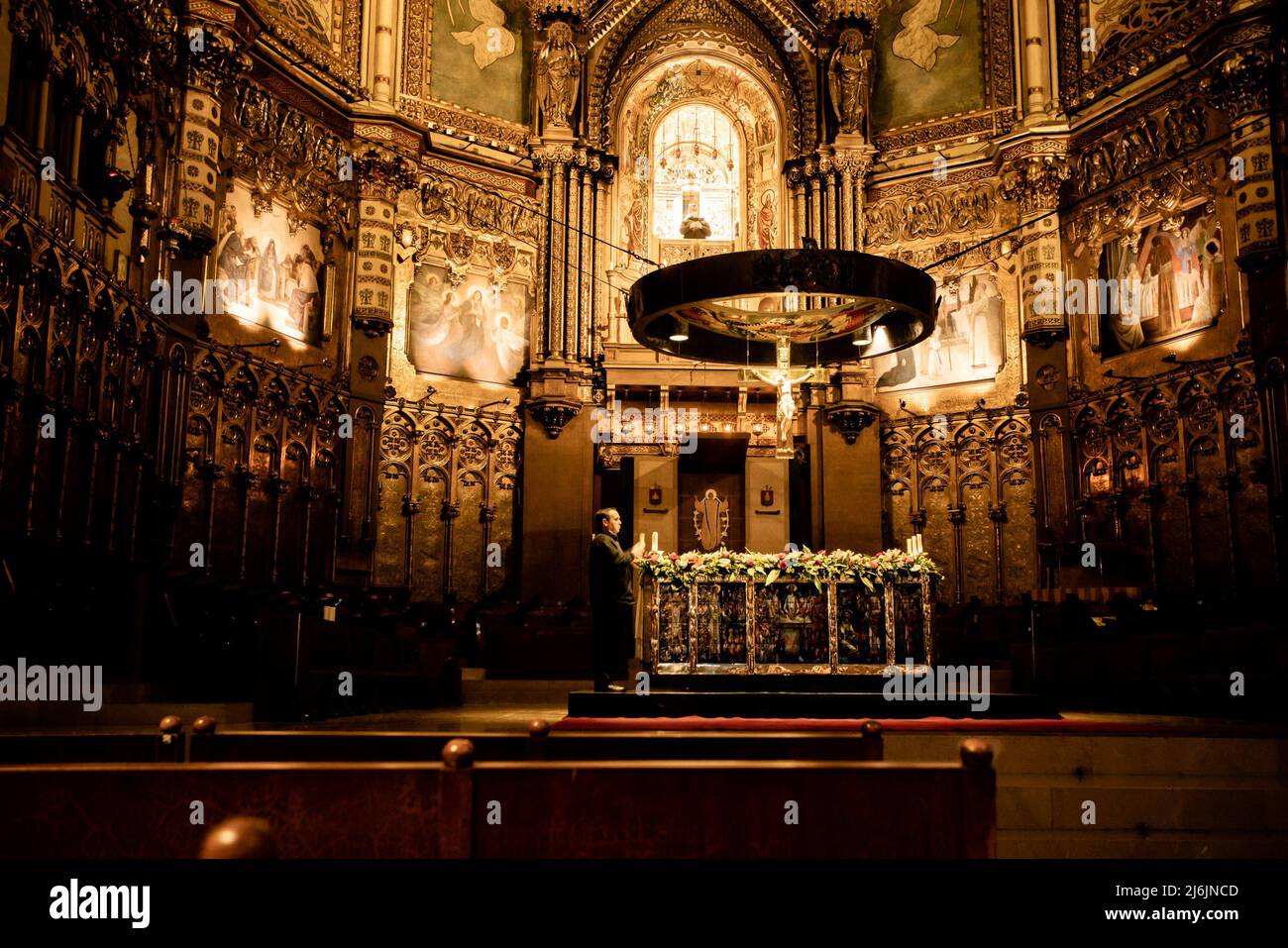 Monserrat, Spain - April 20, 2022: Interior view of historic basilica ...