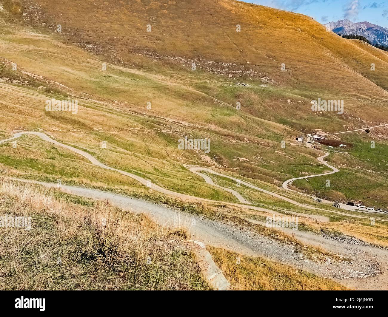 Ligurian Alps with mountain road, path to Mount Saccarello Stock Photo ...