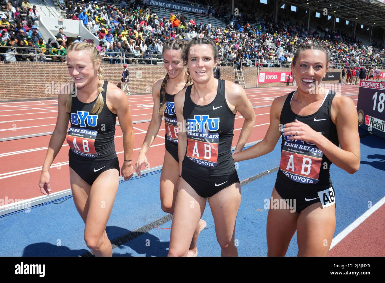 Members of the BYU women's distance medley relay team (from left ...