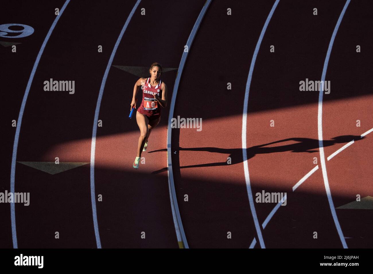Kieley Gayle of South Carolina runs the 800m anchor leg in the ...