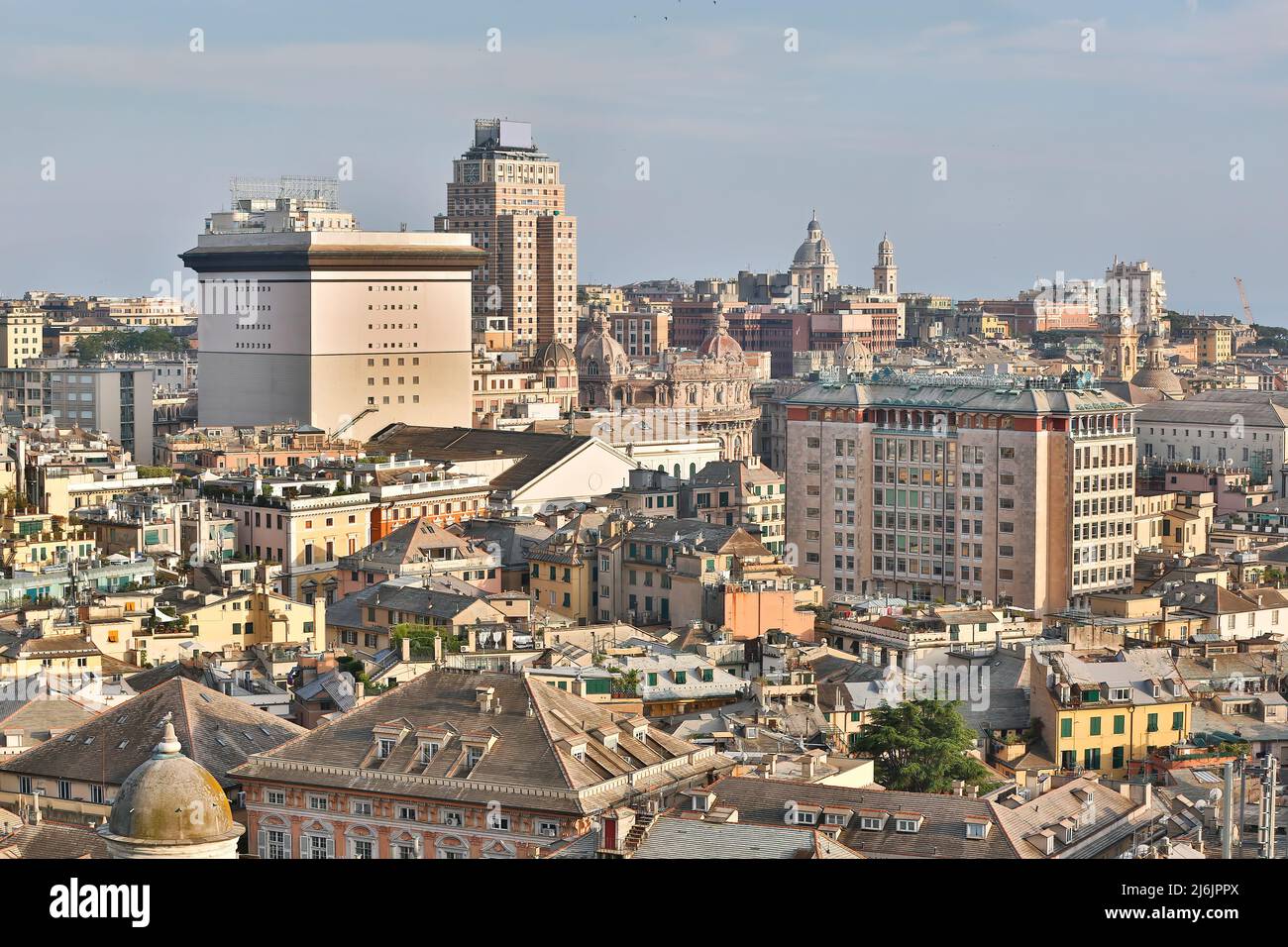Italy, urban view of the skyline of the historic city of Genoa in ...