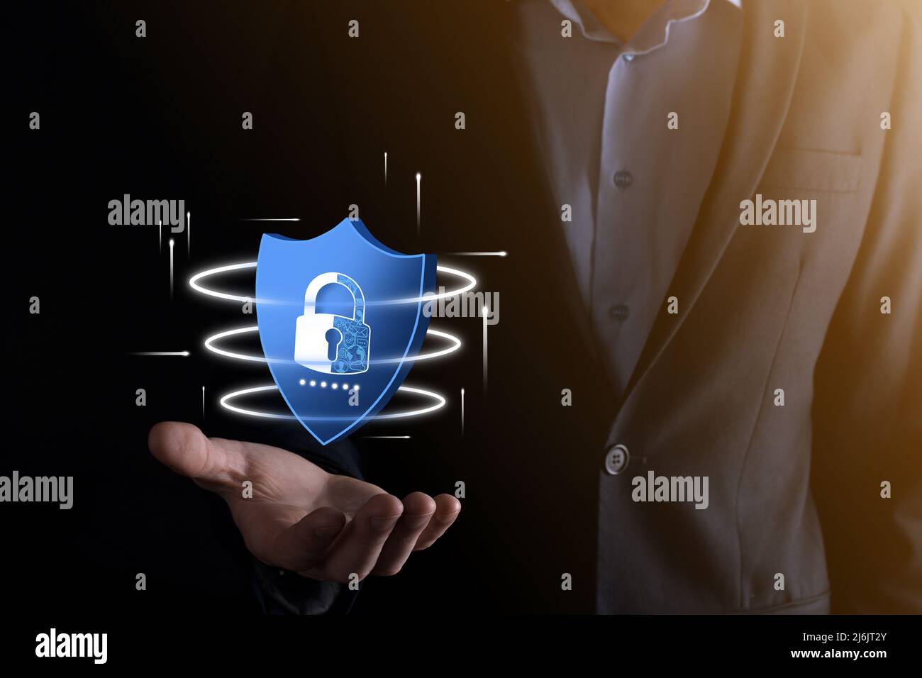 Cyber Security Network Padlock Icon And Internet Technology Networking Businessman Protecting