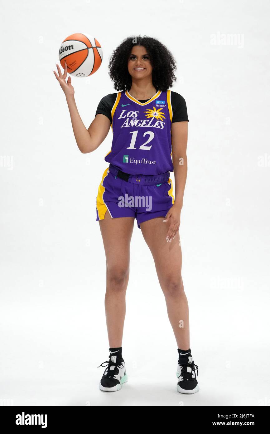 Los Angeles Sparks guard Rae Burrell (12) poses during media day ...