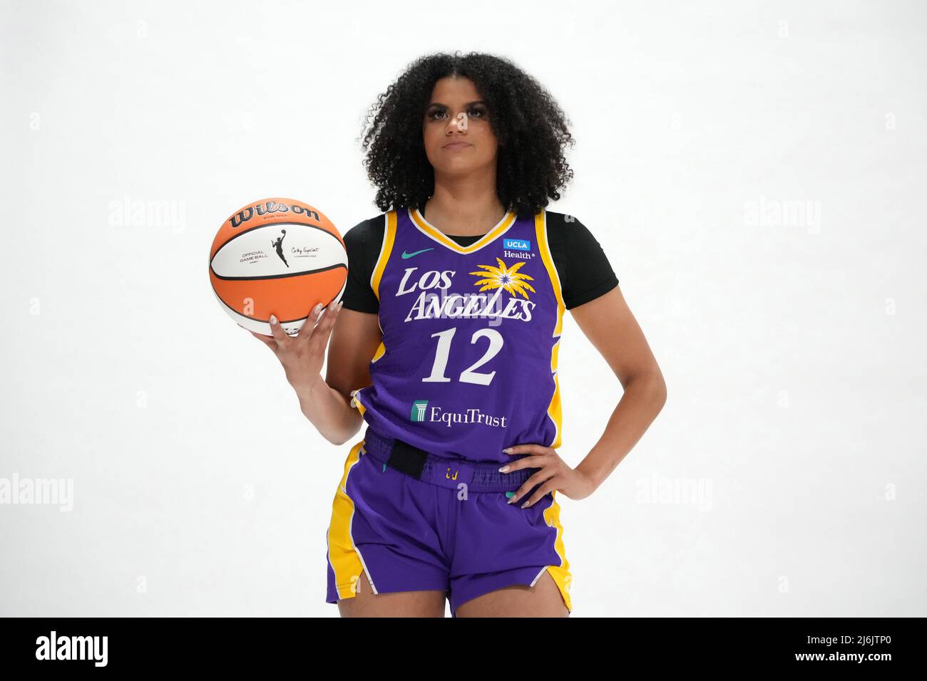 Los Angeles Sparks guard Rae Burrell (12) poses during media day ...