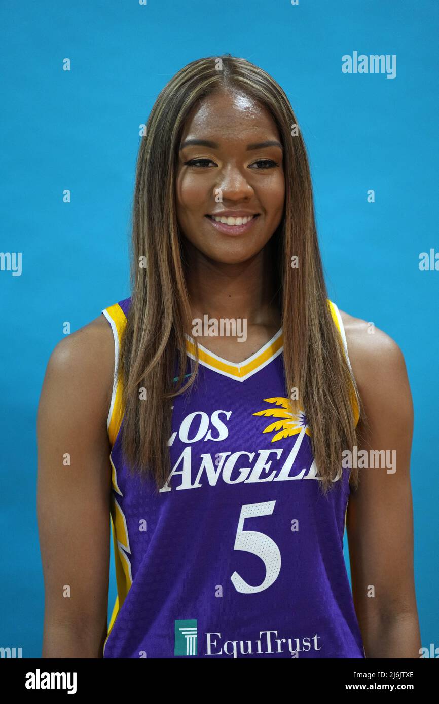 Los Angeles Sparks guard Kianna Smith (5) poses during media day ...