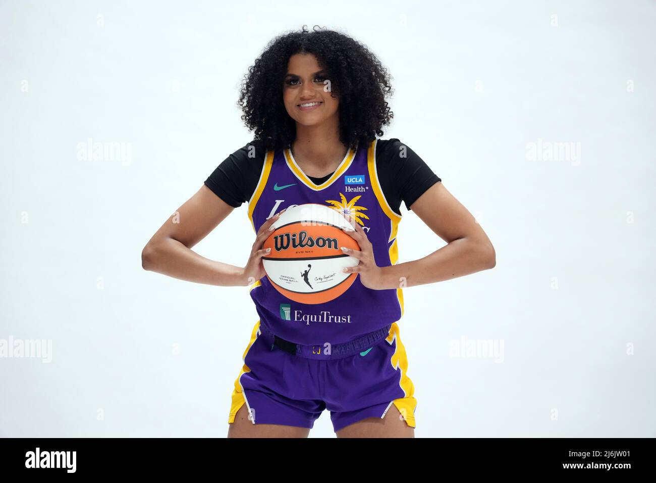 Los Angeles Sparks guard Rae Burrell (12) poses during media day ...