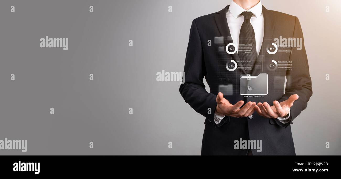 Business developer hand using board framework on virtual modern ...