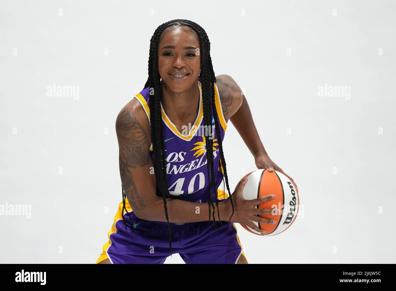 Los Angeles Sparks forward Jasmine Walker (40) poses during media day ...