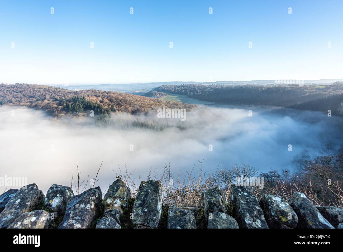 The River Wye totally obscured by mist due to a temperature inversion ...