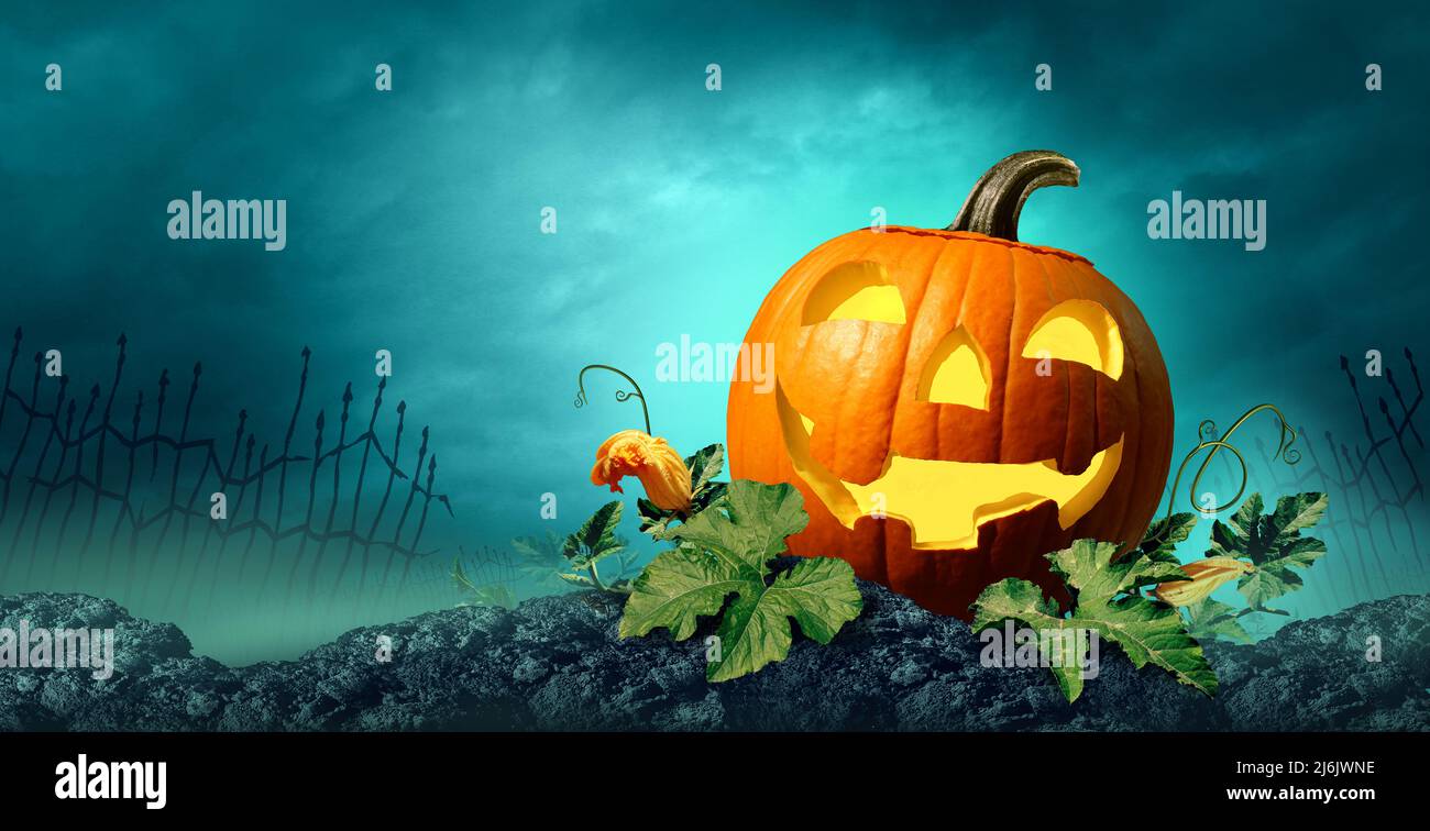 Spooky cemetery pumpkin and dark gloomy graveyard as a creepy haunted ...