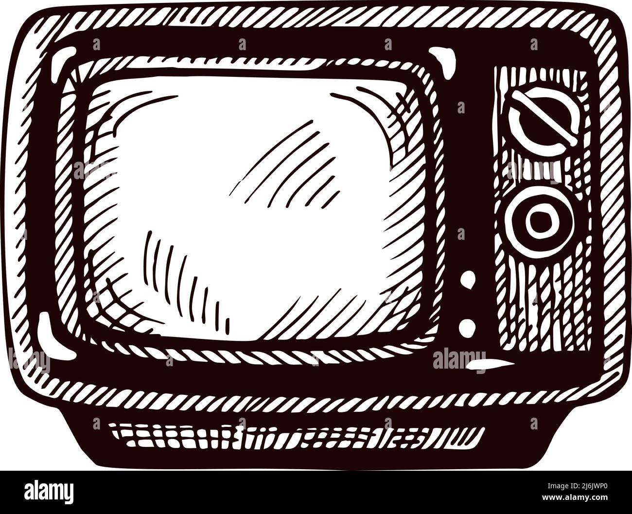 Retro TV engraved isolated on white background. Vintage television ...