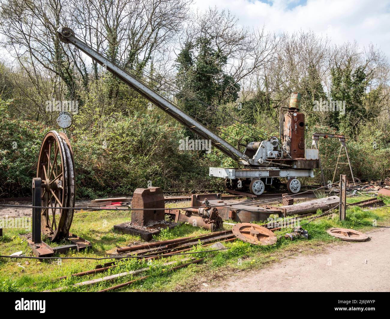 The image is of an abandoned rail mounted steam crane at the Blist Hill ...