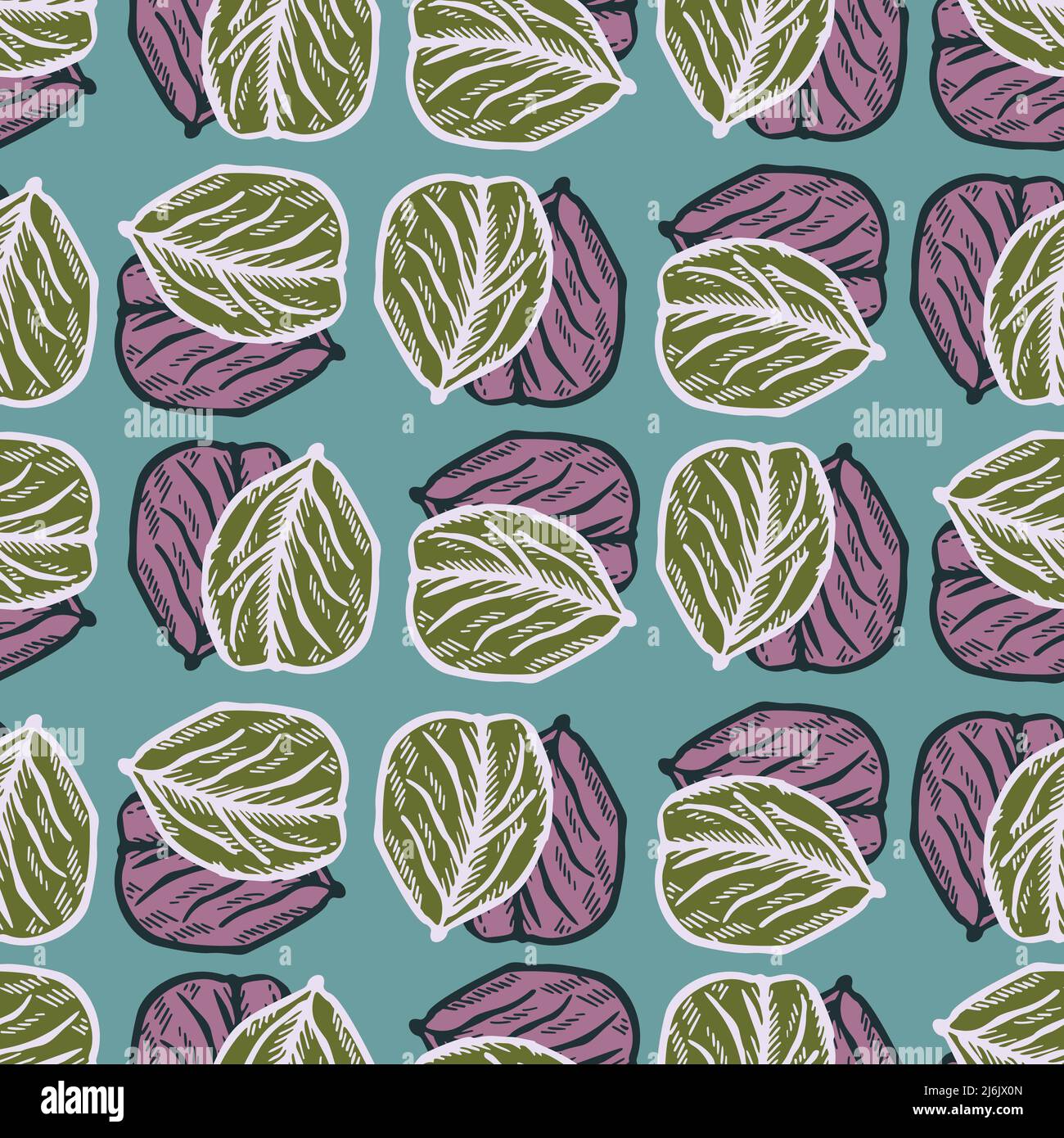 Seamless pattern engraved tree leaves. Vintage background botanical ...