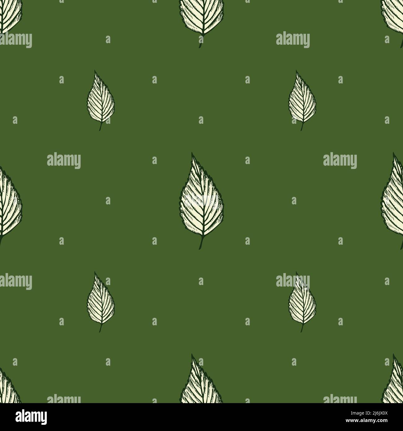 Seamless pattern engraved tree leaves. Vintage background botanical ...