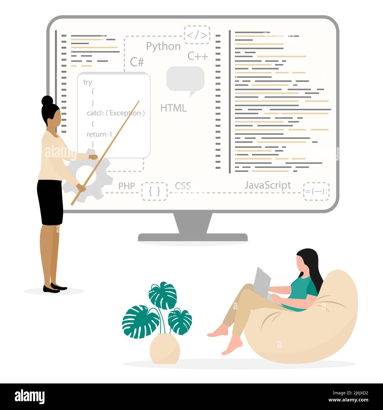 Vector illustration Programming languages learning. Software coding courses, website development ...