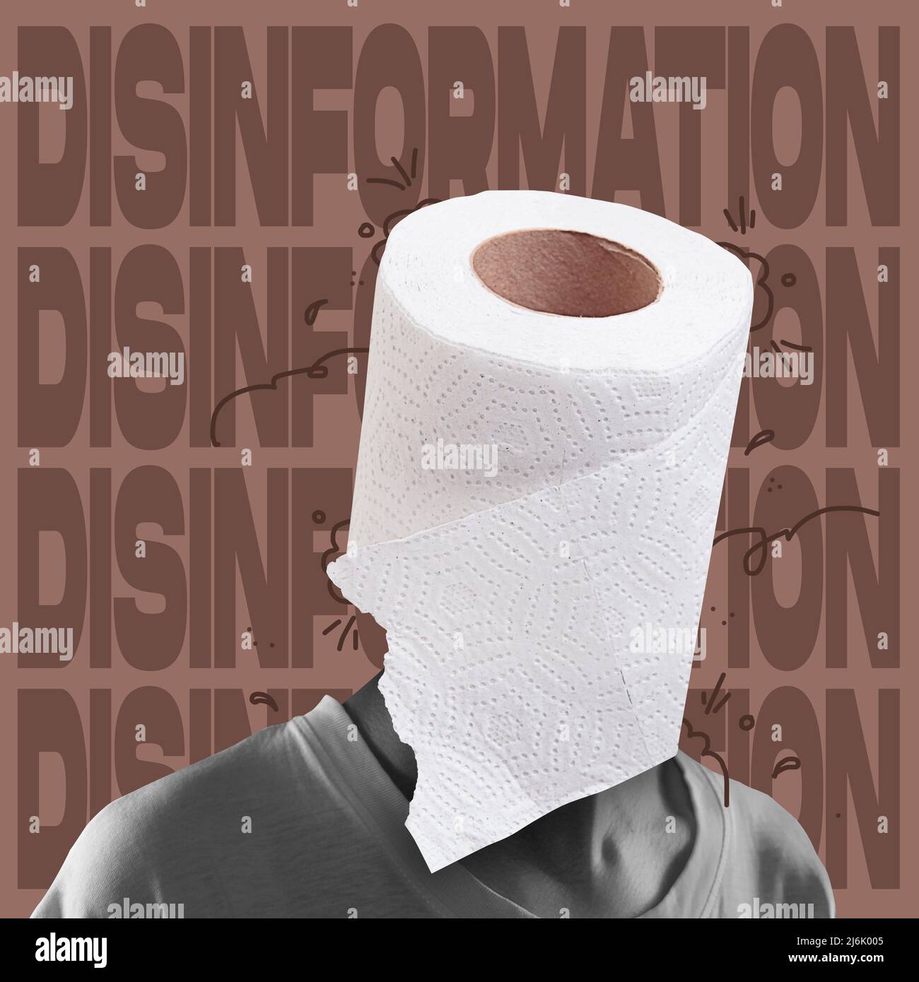 Contemporary art collage. Man with toilet paper head isolated over ...