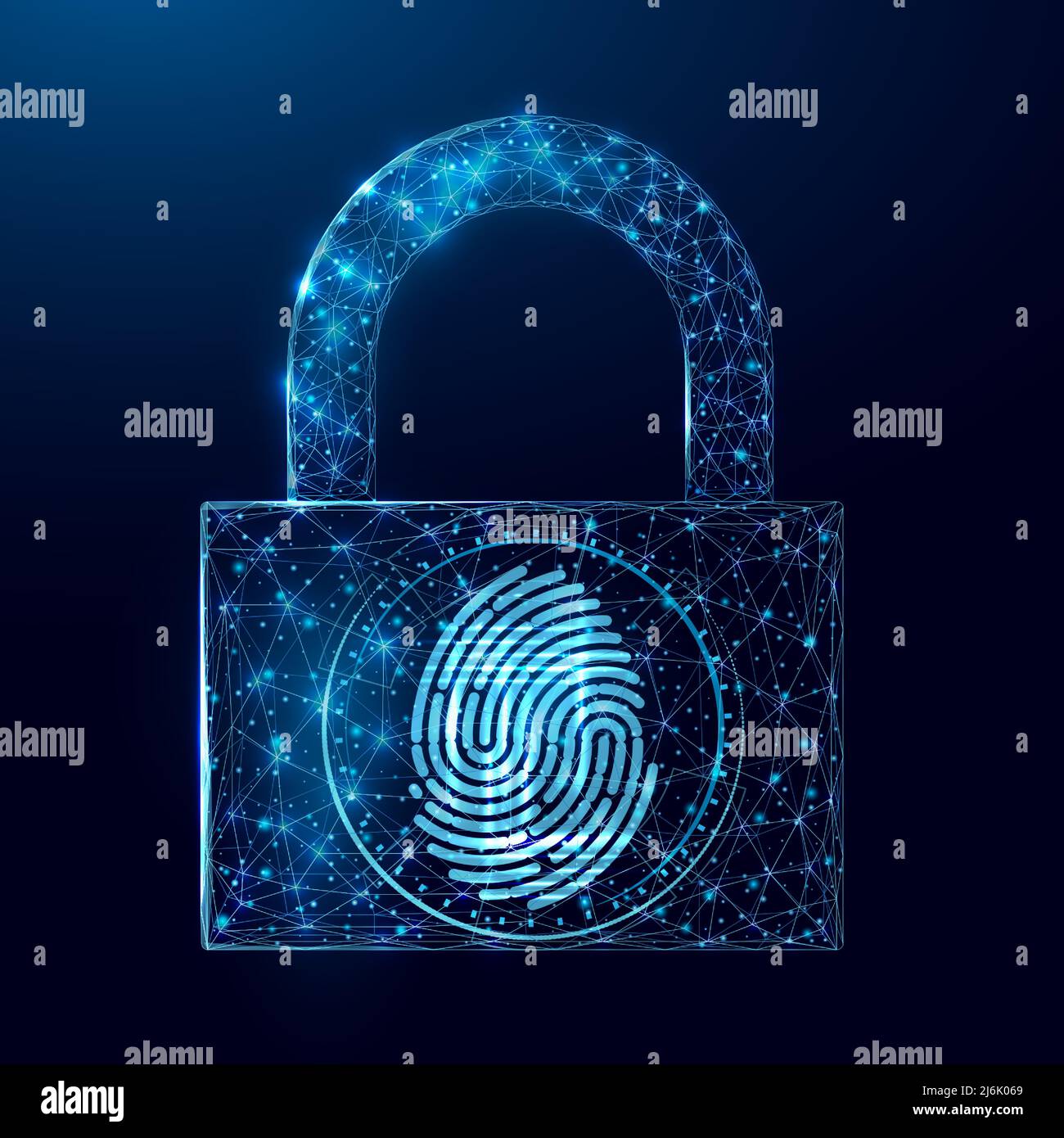 Fingerprint in padlock. Cyber security, technology identification ...