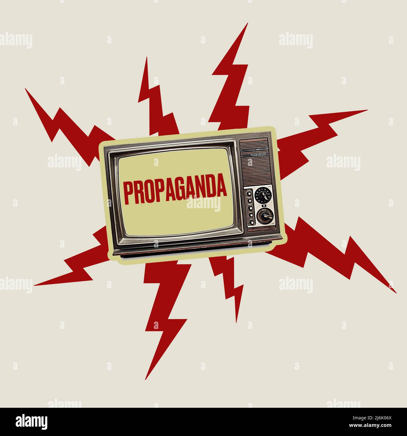 Contemporary art collage. Retro TV set spreading propaganda, fake news ...