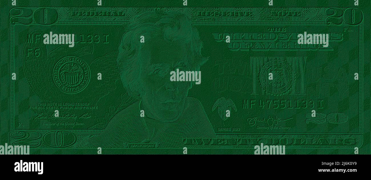 Closeup of front side of 20 dollar banknote for design purpose Stock ...