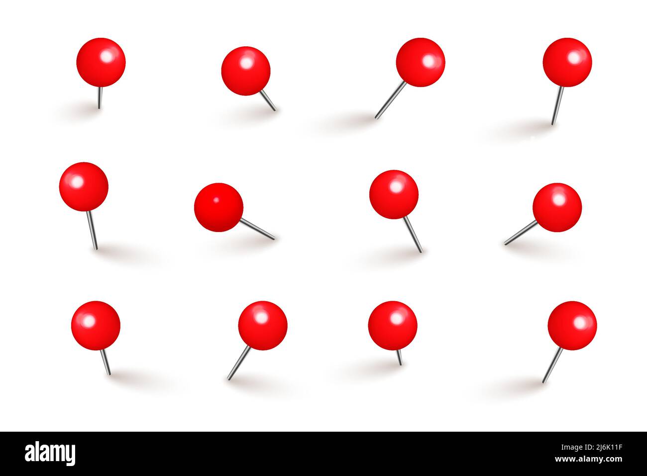 Realistic red push pins. Board tacks isolated on white background ...