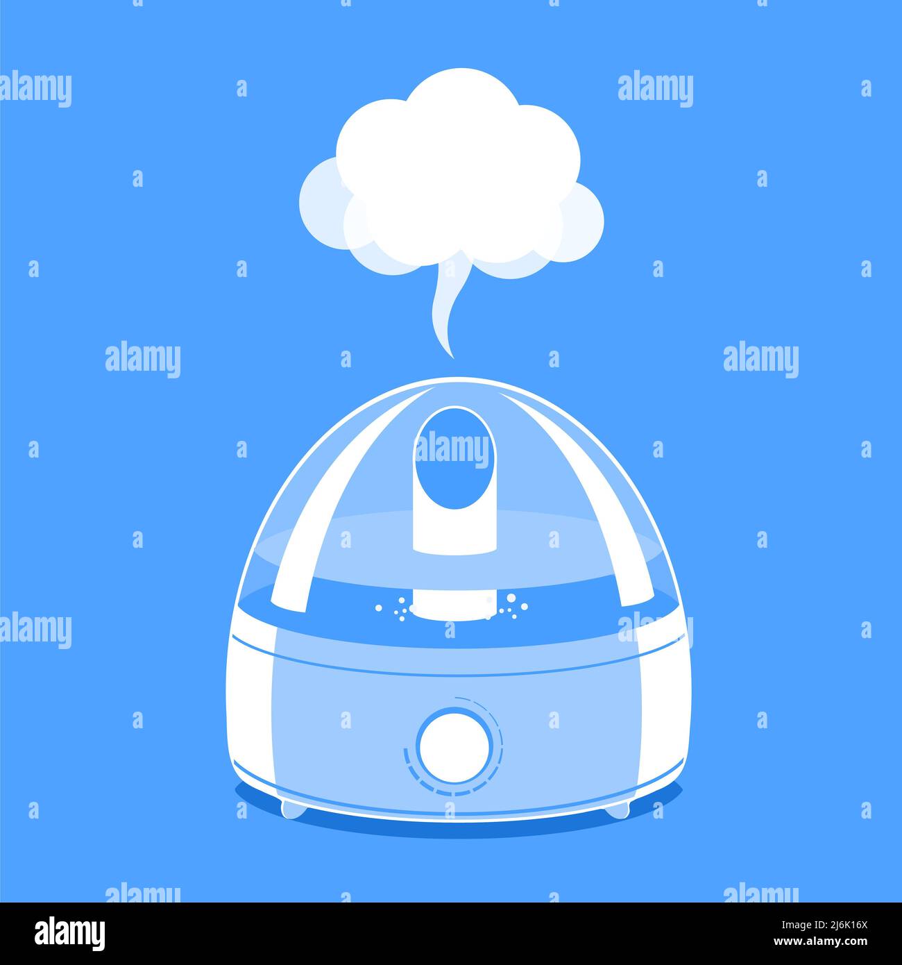 Humidifier with water vapor on a wooden chest. Cartoon illustration ...