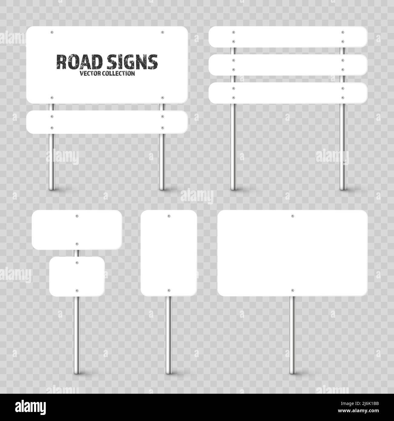 Various road, traffic signs. Highway signboard on a chrome metal pole ...