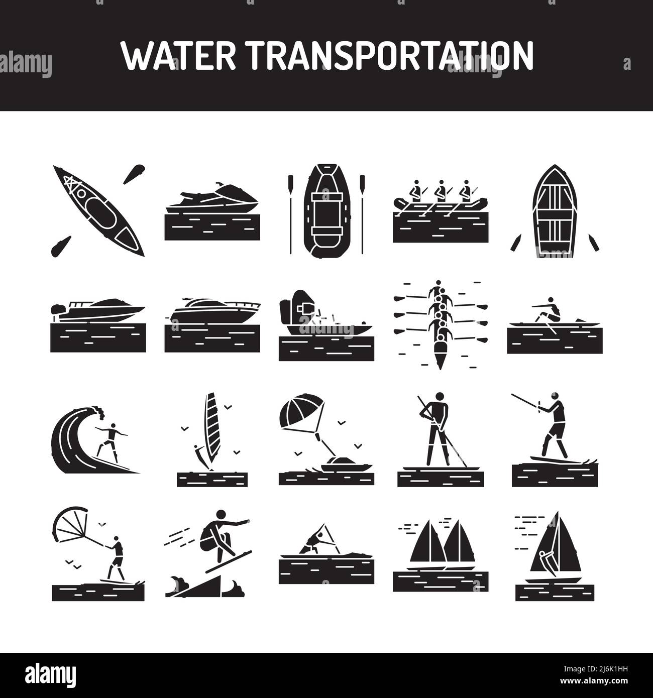 Water transportation line icons set. Isolated vector element. Outline ...